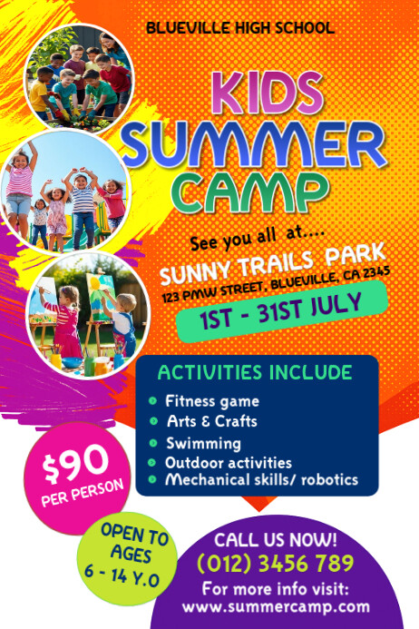 Colorful Kids Summer Camp Flyer Template | Editable Summer Camp Poster | PosterMyWall